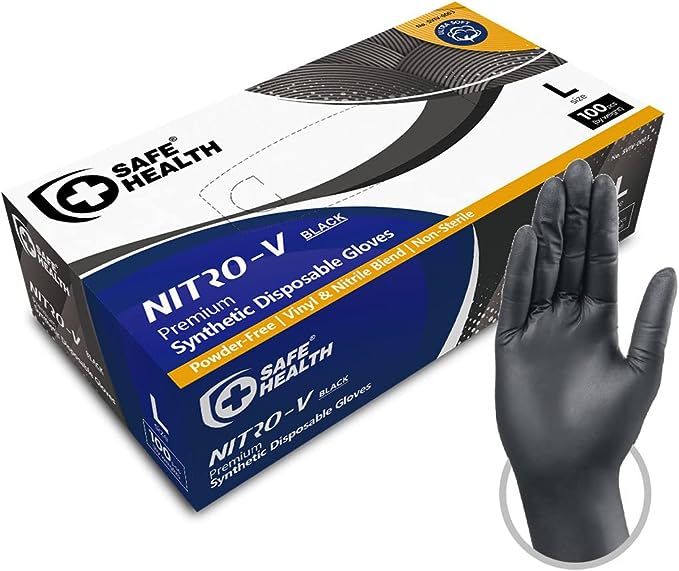 Buy Black Nitro-V Nitrile and Vinyl Disposable Rubber Gloves